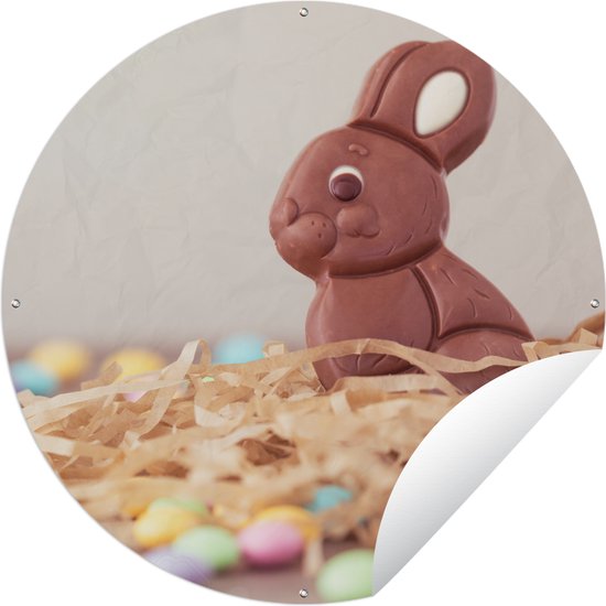 Tuincirkel Een konijn van chocolade met eitjes tijdens Pasen - 90x90 cm ...