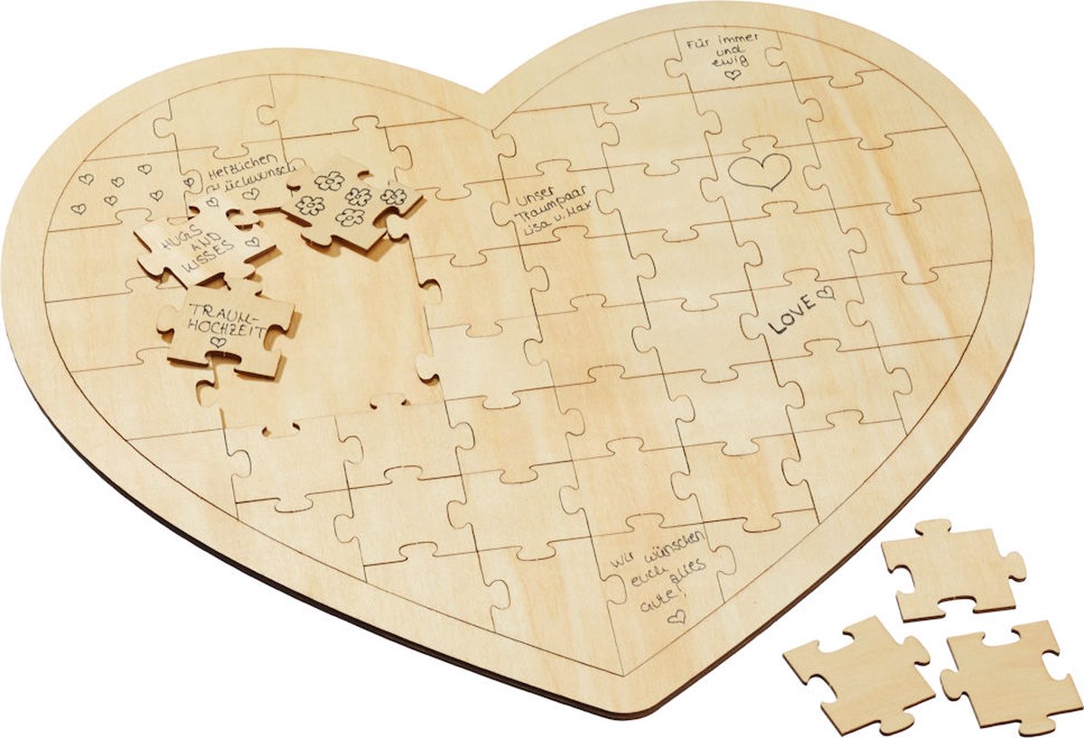 Decopatent® Groot Houten Hart Puzzel - Harten puzzel huwelijk - Blanco ...