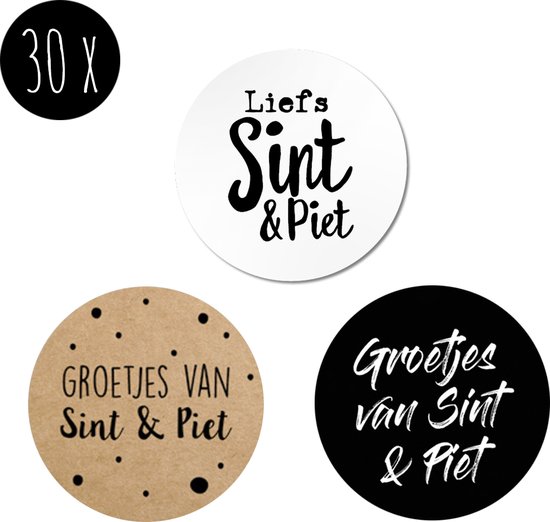 30x Sinterklaas Stickers | SINT & PIET | Stickers / Cadeaustickers | 35 ...