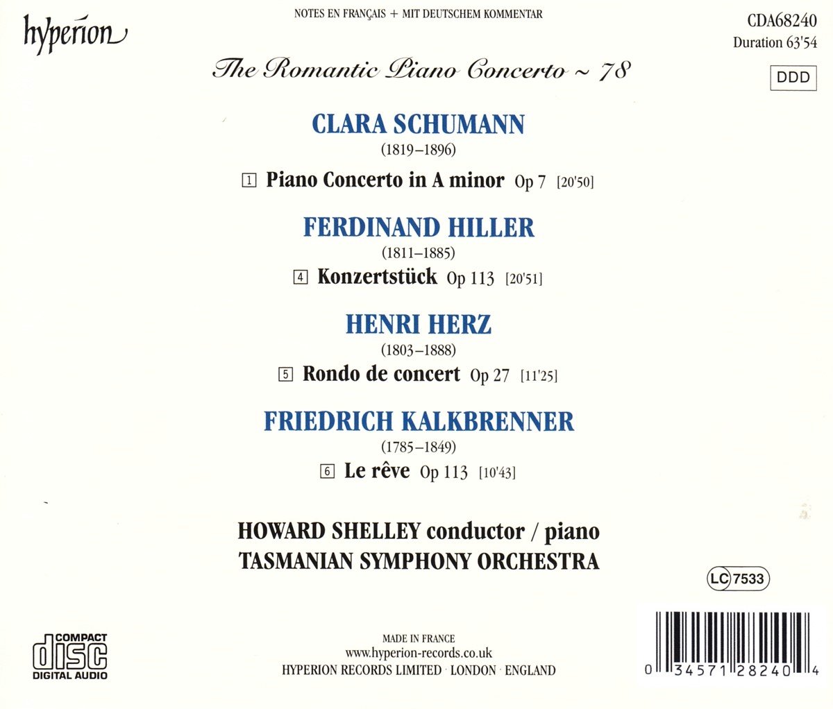 Tasmanian Symphony Orchestra, Howard - Schumann: The Romantic Piano Concerto ' 78... | bol.com