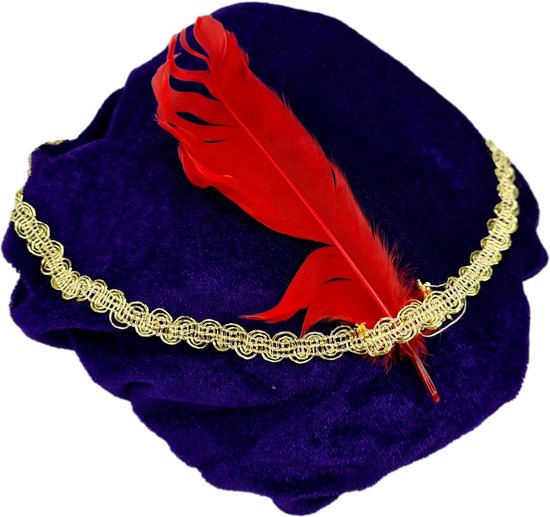 Pieten muts met Veer - Paars / Goud - Fluweel / Polyester - Kindermaat ...