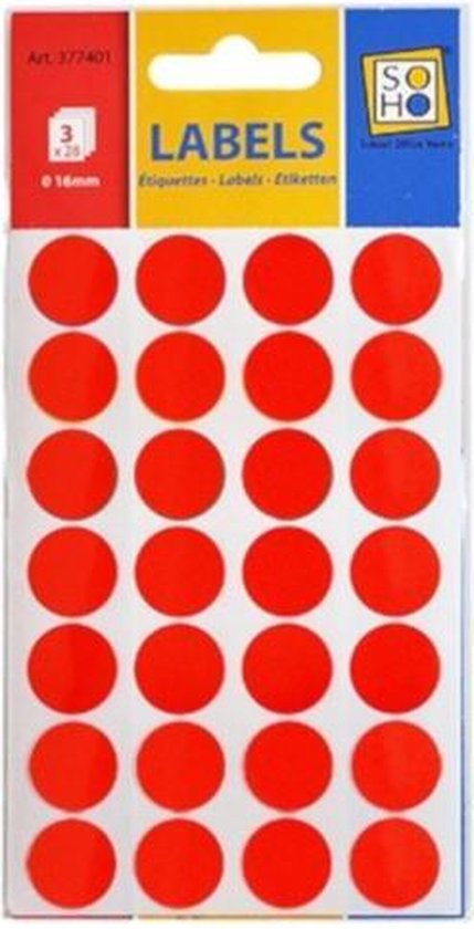 etiketten rond 16 mm papier rood 3 vellen √° 28 stuks | bol.com