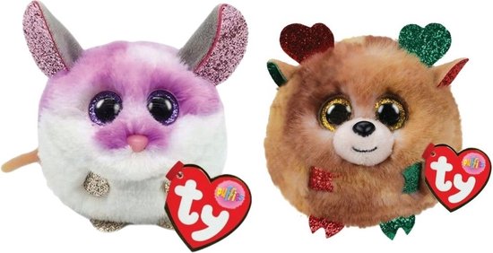Ty - Knuffel - Teeny Puffies - Colby Mouse & Christmas Reindeer | bol
