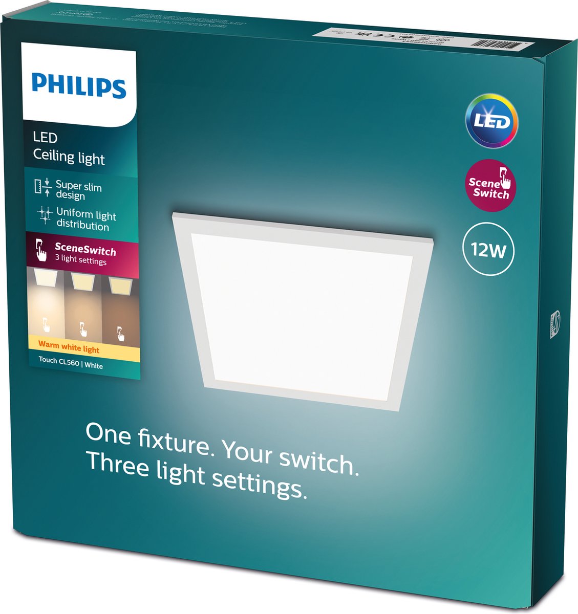 Philips Touch plafondlamp- wit - vierkant - 12 W | bol.com