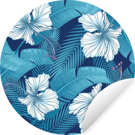 Behangcirkel - Tropisch - Bloemen - Blauw - ⌀ 140 cm - Muurcirkel - Zelfklevend -... | bol.com