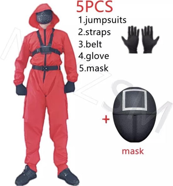 SQUID GAME inktvis game schurk rode jumpsuit cosplay kostuum, maat S ...