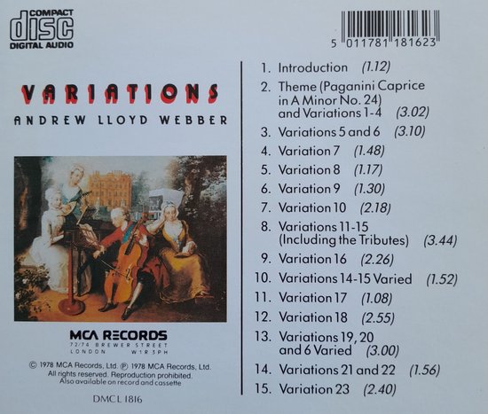 Andrew Lloyd Webber ‎– Variations - Cd Album, Andrew Lloyd Webber | CD ...