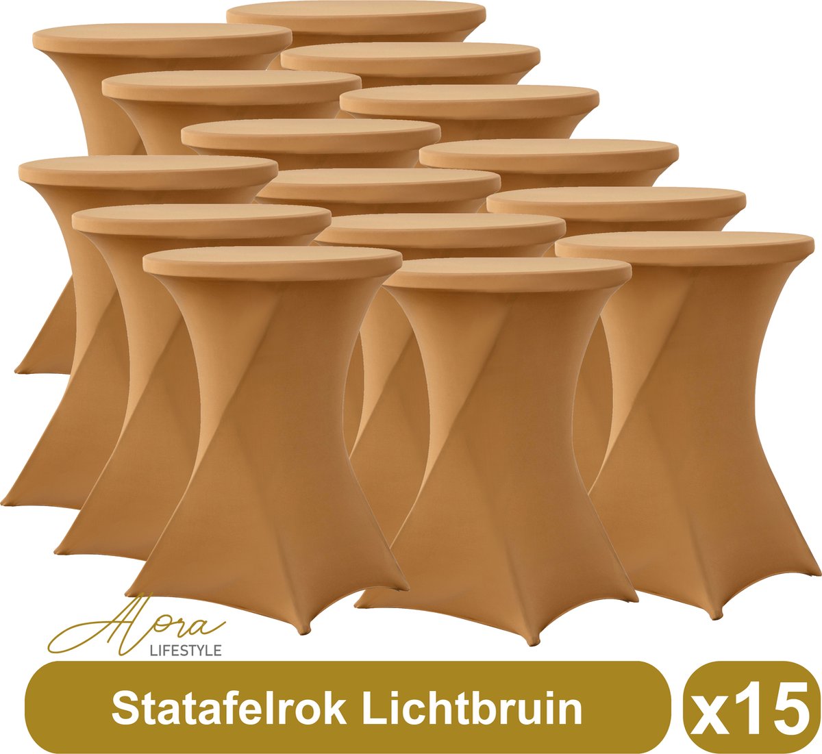 Statafelrok lichtbruin 80 cm - per 15 - partytafel - Alora tafelrok voor statafel -... | bol.com