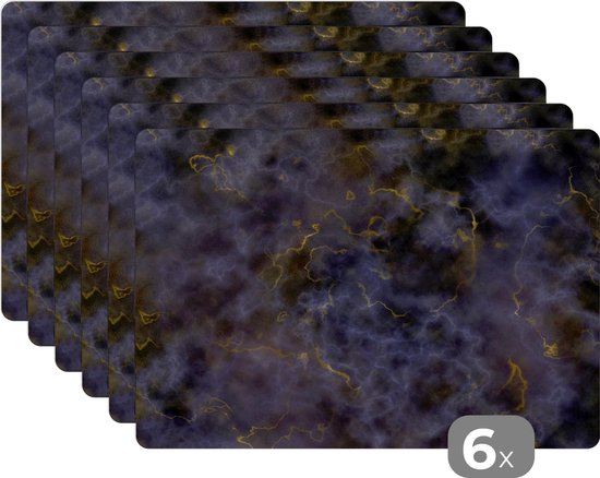 Placemat - Placemats kunststof - 45x30 cm - Agaat steen - Black en gold ...