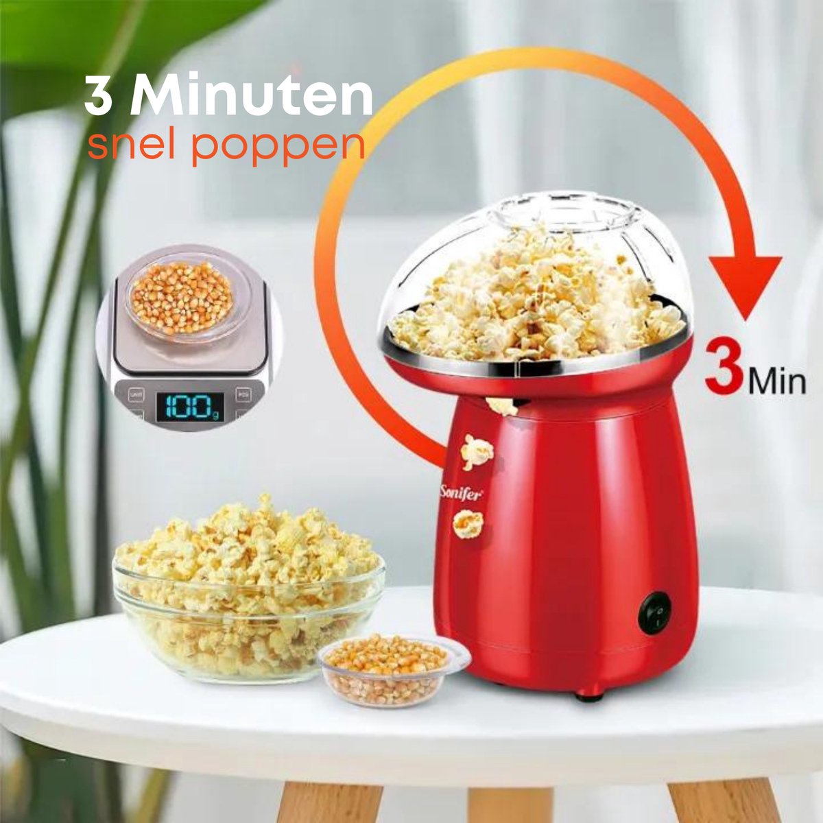 Machine à pop-corn Homezie | 1200 watts | 25 x 13,5 cm | Rouge ...