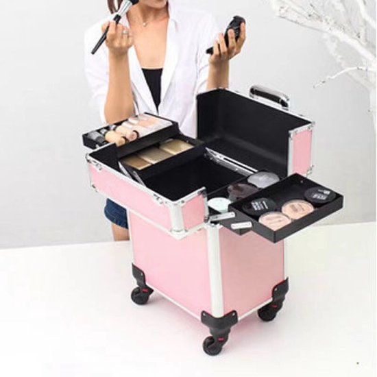 Beautycase / Beautykoffer - 2 Delig / Trolley - Aluminium - Bekleed met ...