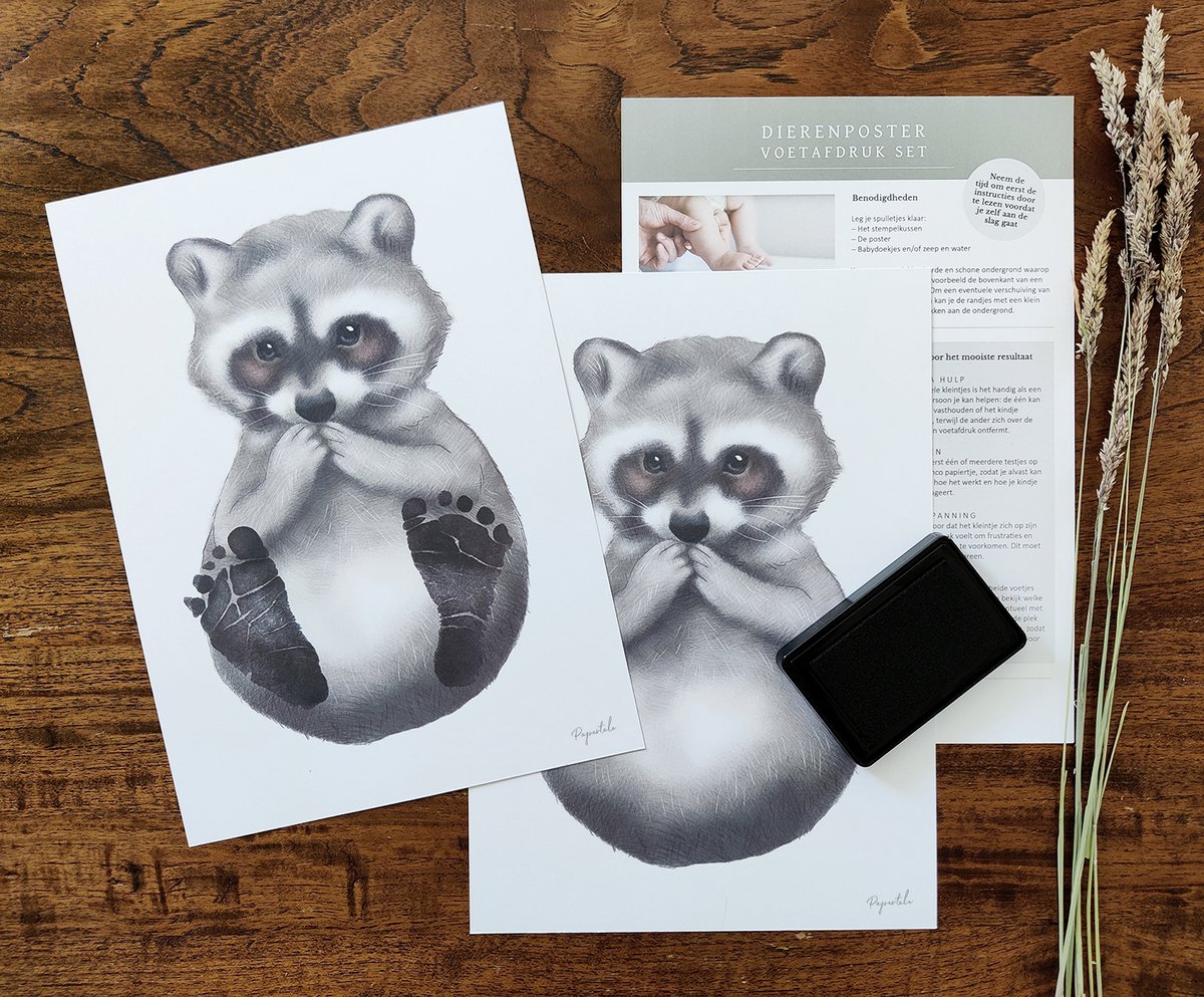 Voetafdruk baby – Wasbeer – A4 Poster babykamer – Geboorte cadeau ...