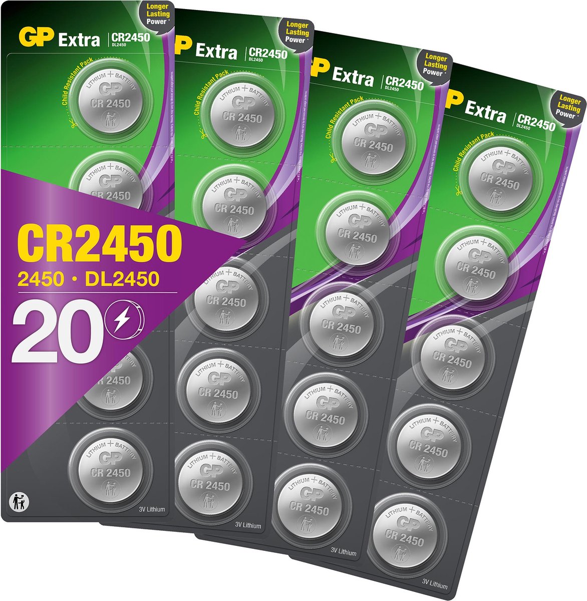 GP Extra Lithium CR2450 - batterijen CR2450 - 3V knoopcel batterij - 20 stuks | bol.com