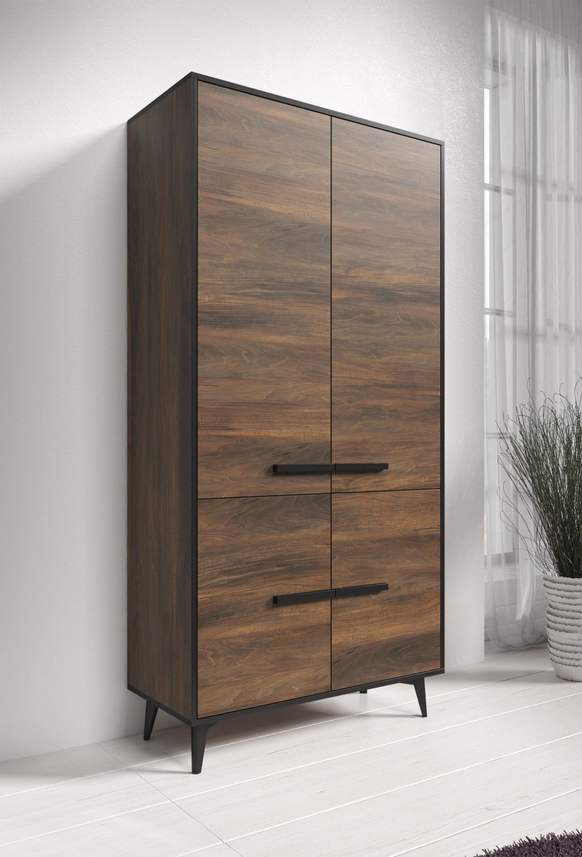 Meubella - Kast Frey - Donker eiken - Zwart - 91 cm | bol.com