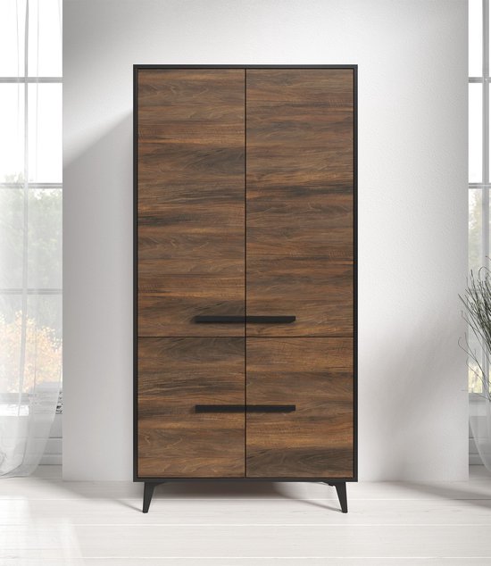 Meubella - Kast Frey - Donker eiken - Zwart - 91 cm | bol