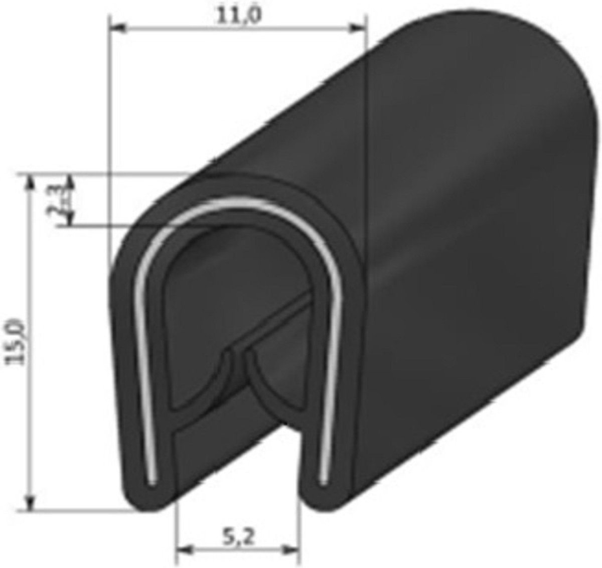 VRR - U-profiel - Klemprofiel rubber - randbescherming 9-12 mm - Per 5 ...