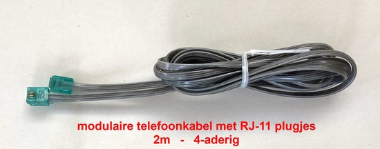 TELEFOONKABEL, 2 m, soepel, met modulaire RJ11-connectors 6P4C, 4 ...
