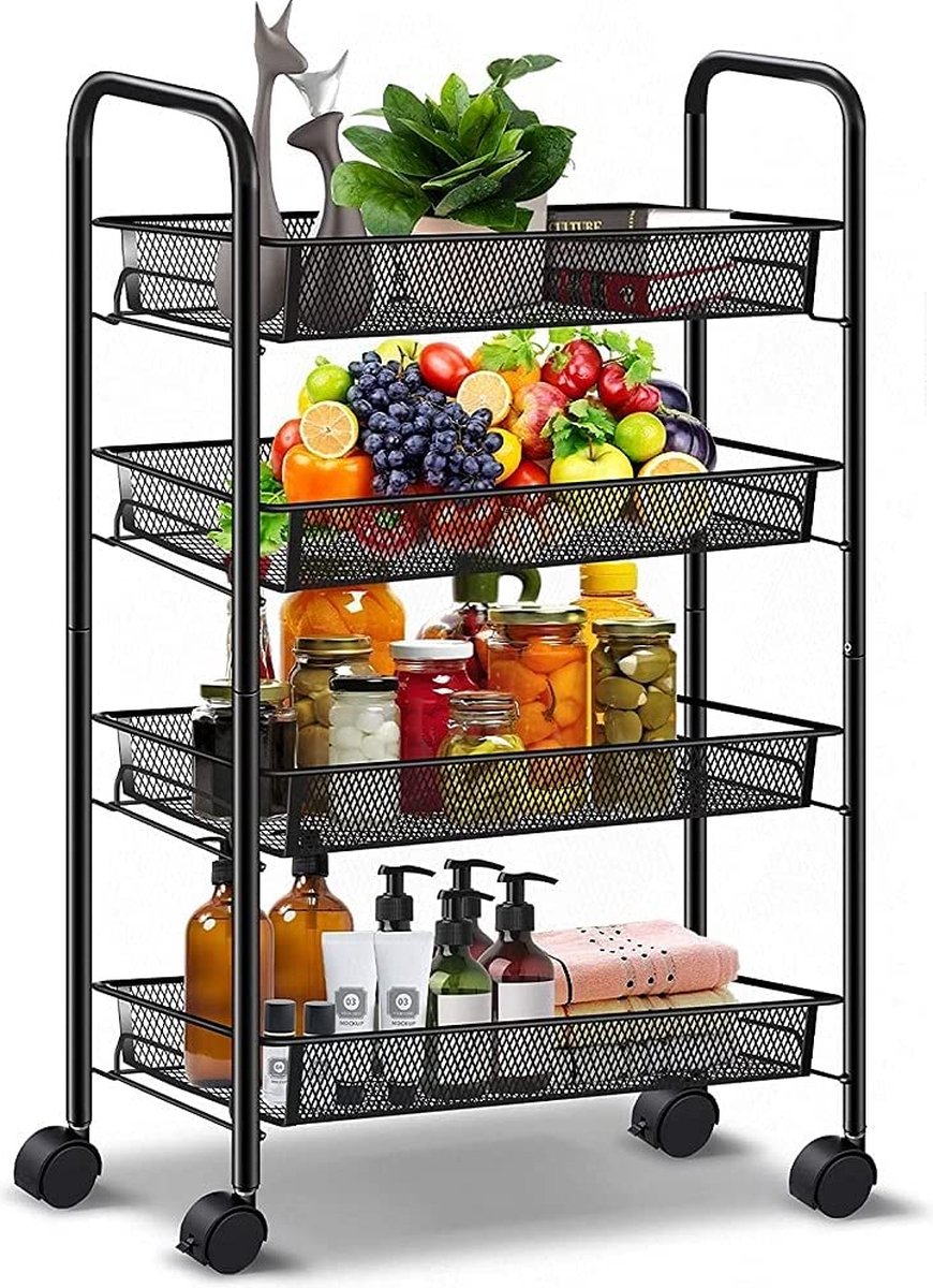 Keukentrolley – keuken planken - Opberg Trolley op wielen – met niveaus ...