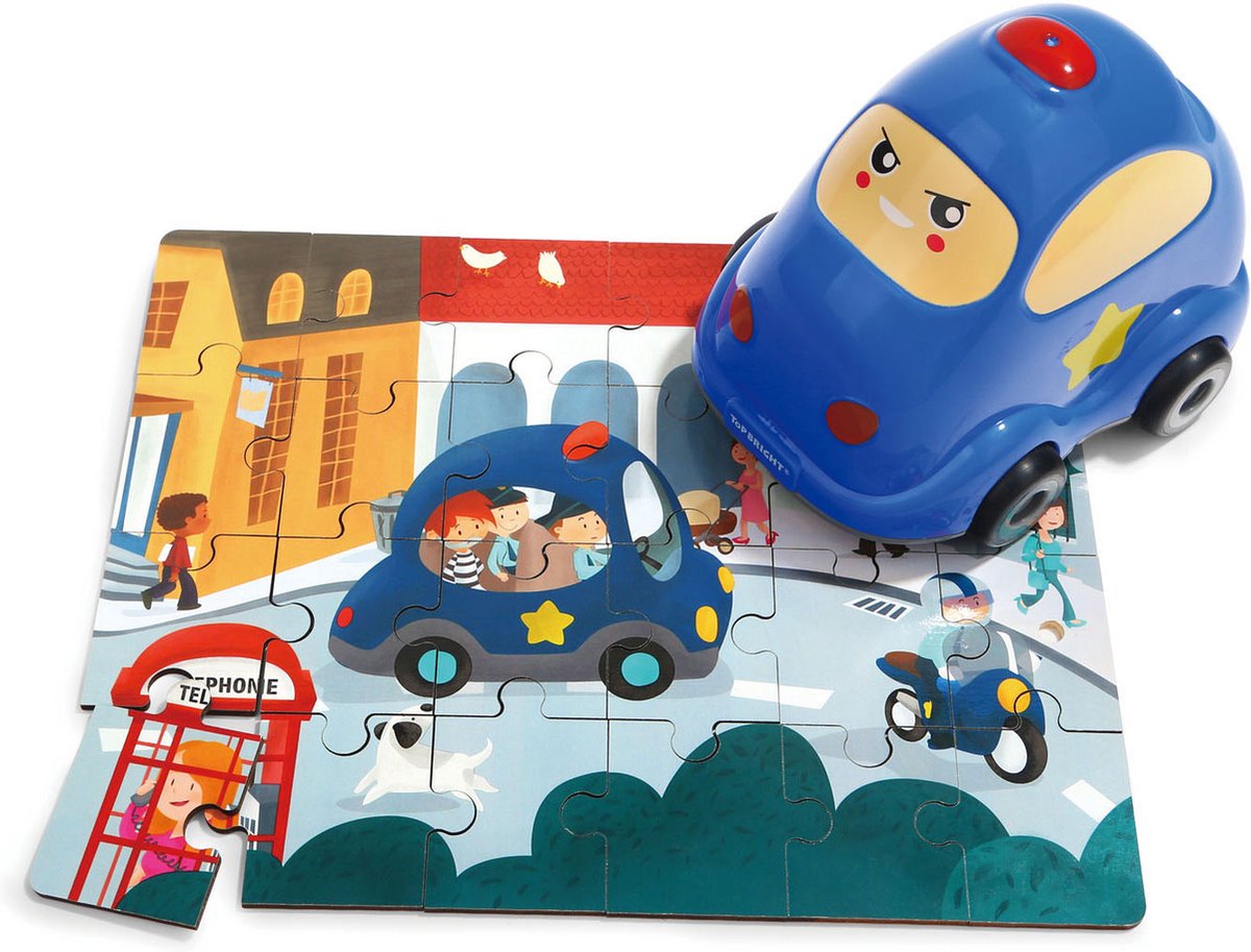 houten legpuzzel politie met politieauto, 24st. | bol
