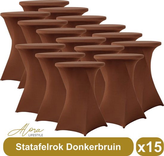Statafelrok donkerbruin 80 cm - per 15 - partytafel - Alora tafelrok voor statafel -... | bol