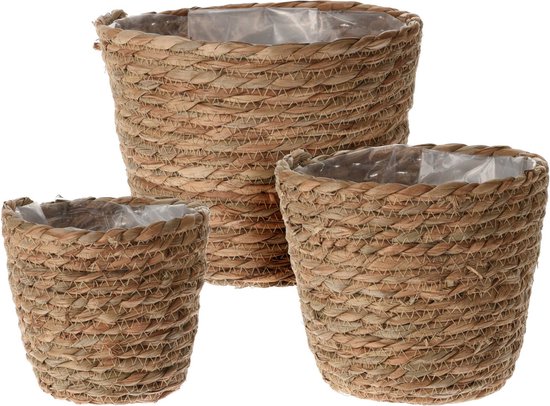 Oneiro Luxe Bloempot SET VAN 3 ZEEGRAS MANDEN NATUREL D22 H18 CM ...