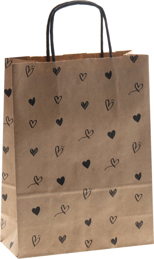 Papieren tasjes 50 stuks - Bruin en Print / Multi colour - A5 18x24x8 ...