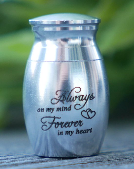 Mini urn - Zilver - Met tekst 'Always on my mind. Forever in my hart ...