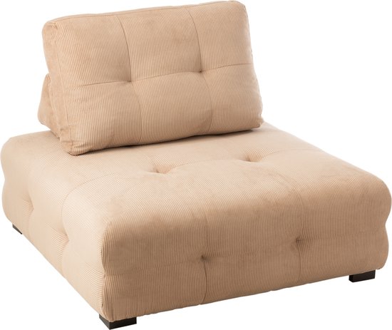 J-Line Zetel 1 Zit Poef Ribfluweel Beige | bol