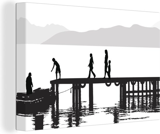 Canvas Schilderij Een illustratie van een familie die op de steiger ...