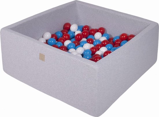 Vierkante Ballenbak incl. 200 ballen - 90x90x40 cm - Licht Grijs - Rood ...