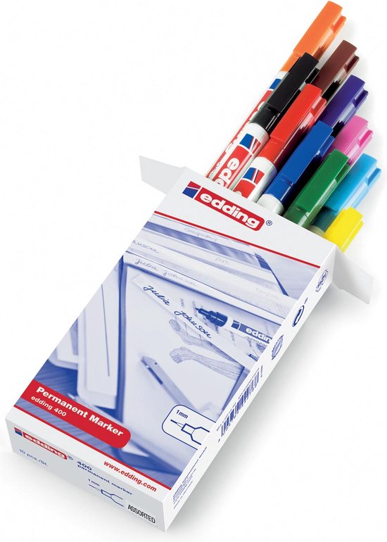 Viltstift edding 400 rond 1mm assorti | Set a 10 stuk | bol