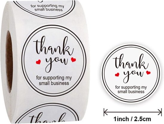 Thank you stickers - 500 stuks - 25 mm - Bedankt stickers - Small business packaging -... | bol