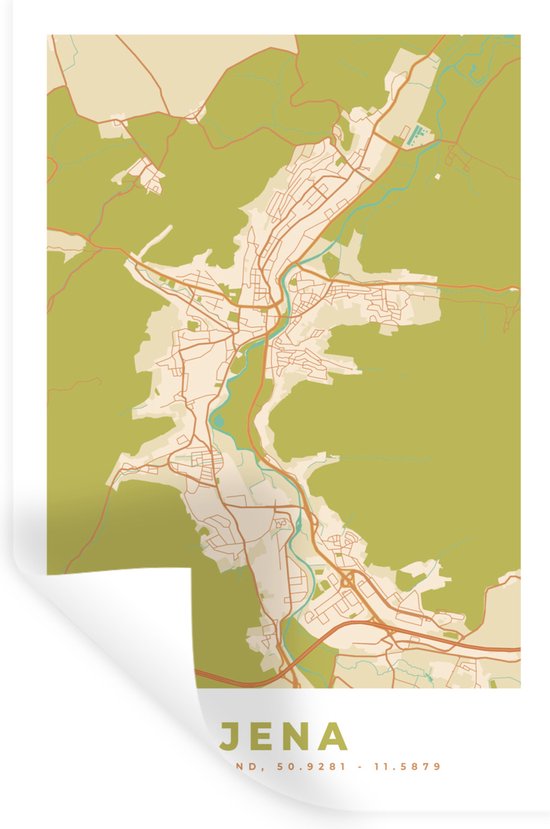 Muurstickers - Sticker Folie - Kaart - Vintage - Jena - Stadskaart ...