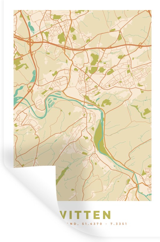 Muurstickers - Sticker Folie - Witten - Plattegrond - Vintage - Kaart ...