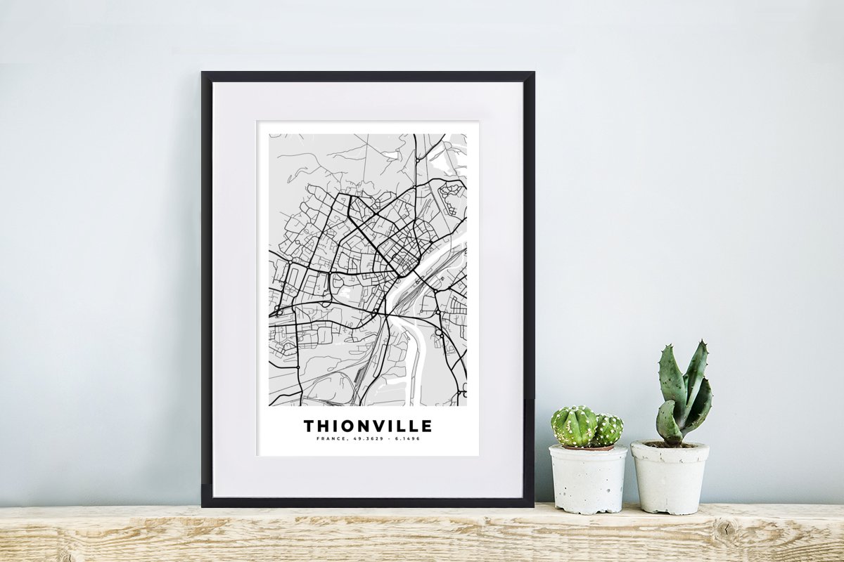 Cadre photo avec affiche - Thionville - Carte - France - Carte - Plan ...