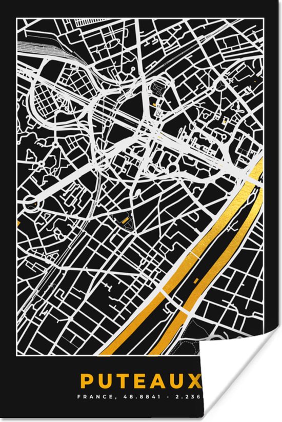 Poster Kaart - Stadskaart - Plattegrond - Puteaux - Frankrijk - 80x120 ...