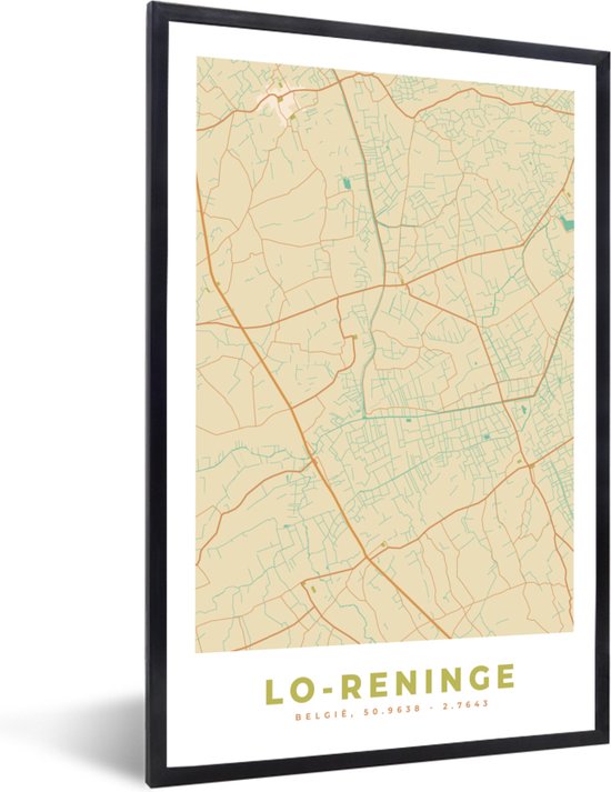 Fotolijst incl. Poster - België - Lo-Reninge - Plattegrond - Kaart ...