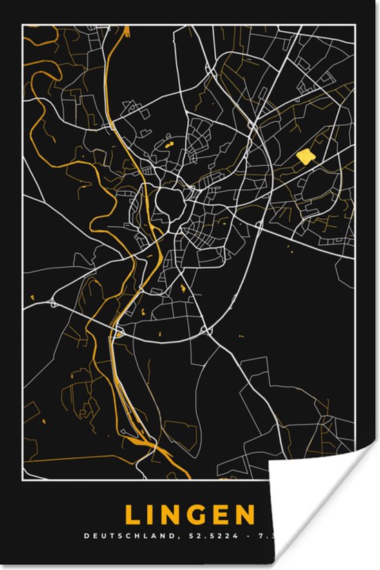 Poster Lingen – Stadskaart – Gold – Plattegrond – Stadskaart – Kaart ...