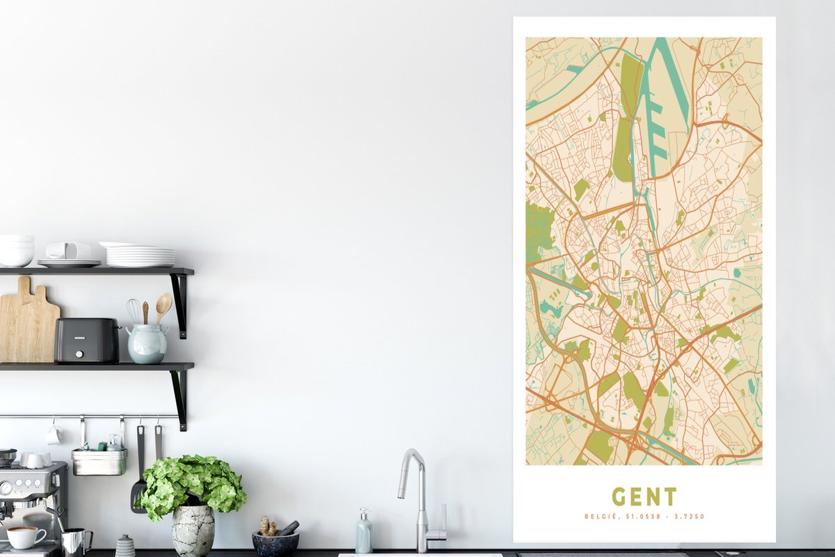 Poster Gent - Kaart - Stadskaart - Plattegrond - Vintage - 75x150 cm ...