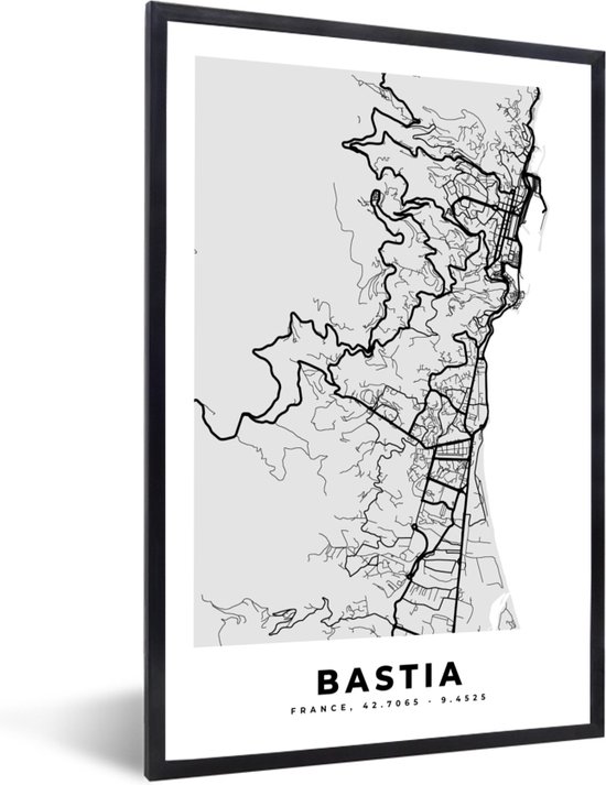 Fotolijst incl. Poster - Kaart – Stadskaart – Frankrijk - Bastia ...