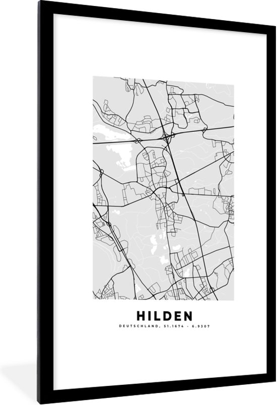 Fotolijst incl. Poster - Stadskaart - Duitsland - Plattegrond - Hilden ...