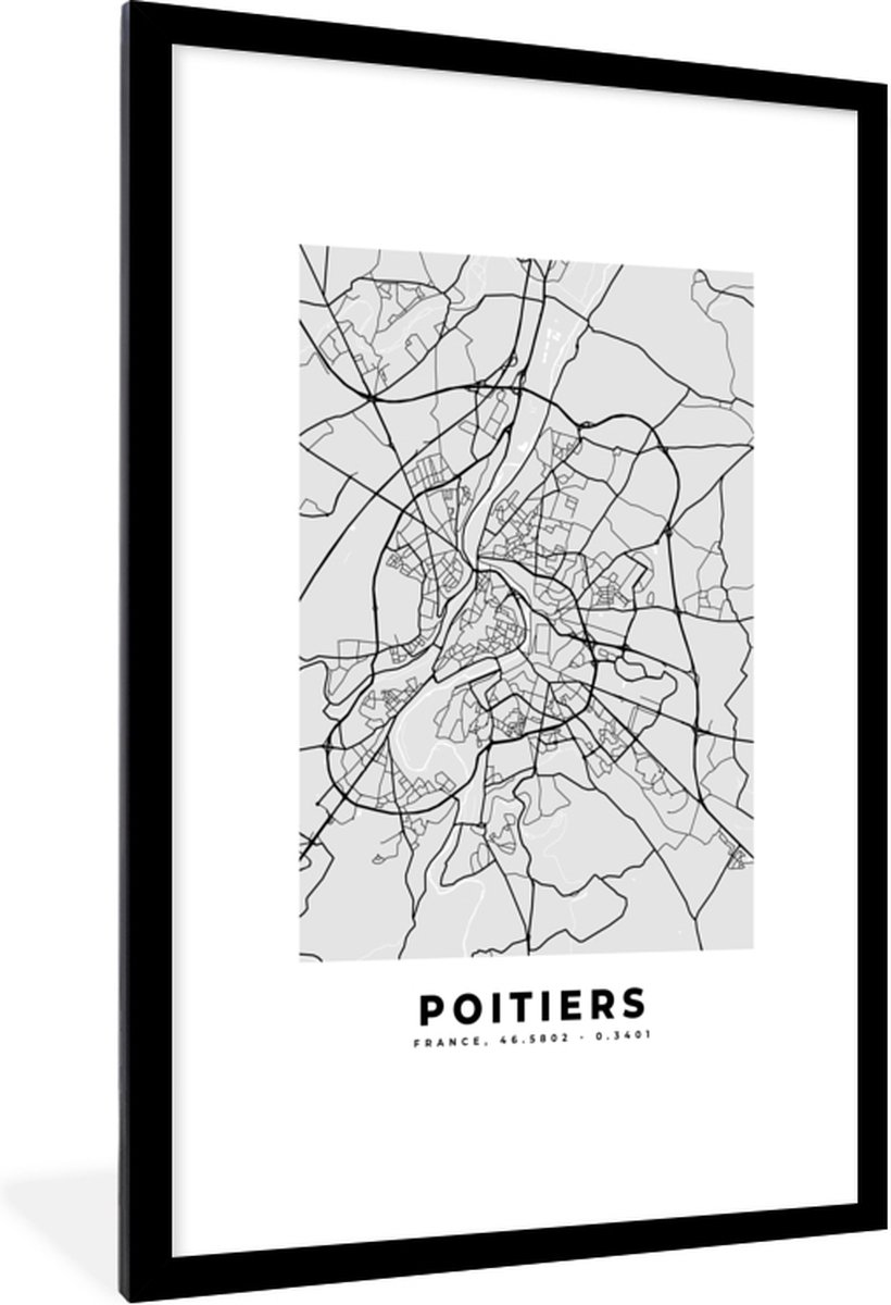 Fotolijst incl. Poster - Poitiers - Plattegrond - Frankrijk - Kaart ...