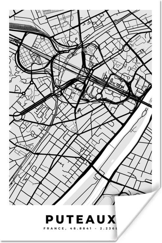 Poster Frankrijk - Plattegrond - Kaart - Puteaux - Stadskaart - 80x120 ...