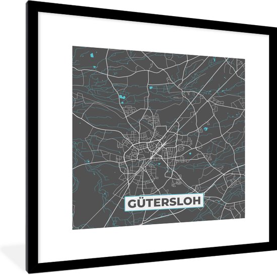 Fotolijst incl. Poster - Stadskaart – Kaart – Gütersloh – Blauw ...