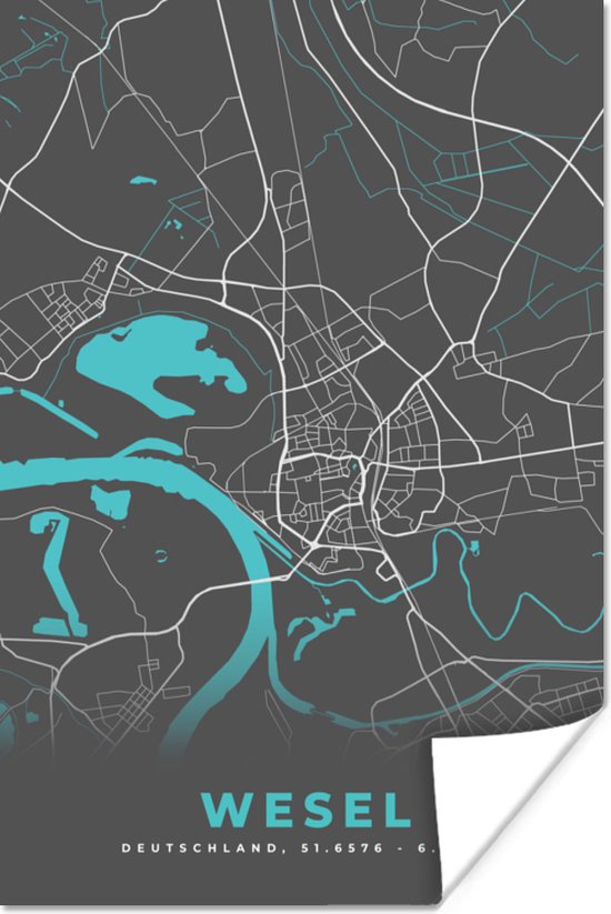 Poster Duitsland – Blauw – Wesel – Stadskaart – Kaart – Plattegrond ...