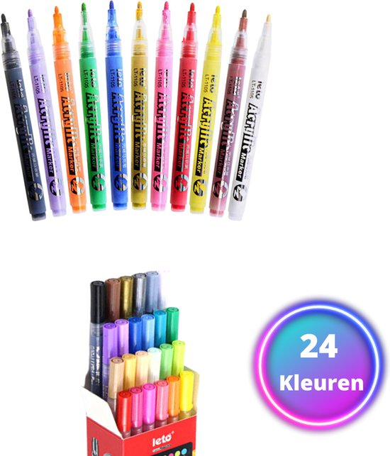 Acryl Stiften - 24 Kleuren - 0.7MM Punt - Happy Stones Acrylstiften ...