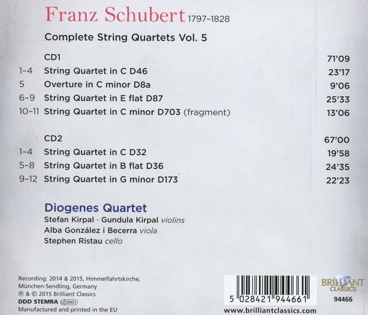 Diogenes Quartet - Schubert: Complete String Quartets Vol. 5 (CD), Diogenes Quartet |... | bol.com