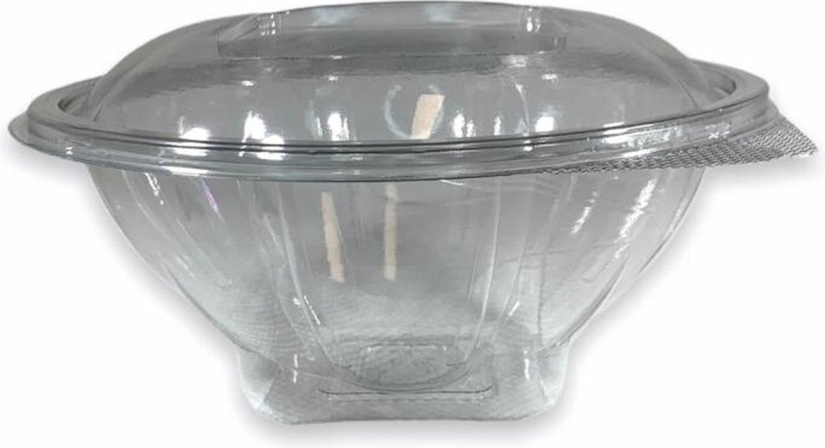 400 Stuks x 1000ml PET Rond Saladebakje 1000 ml Transparant Met Deksel ...