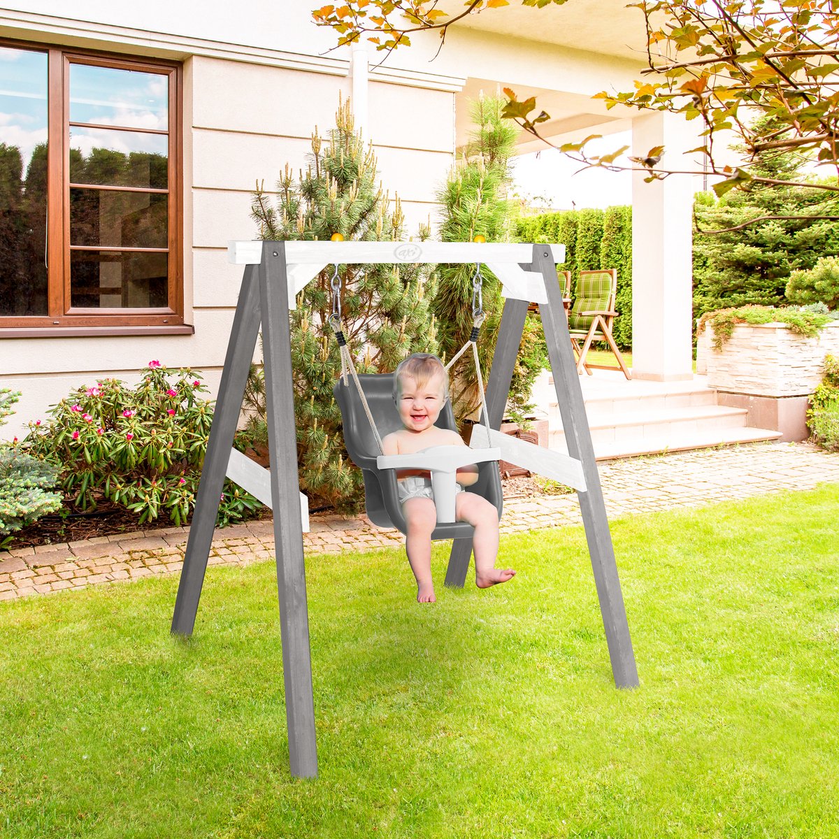 AXI Baby Schommel in Grijs/Wit met Zitje in Grijs/Wit - FSC hout ...