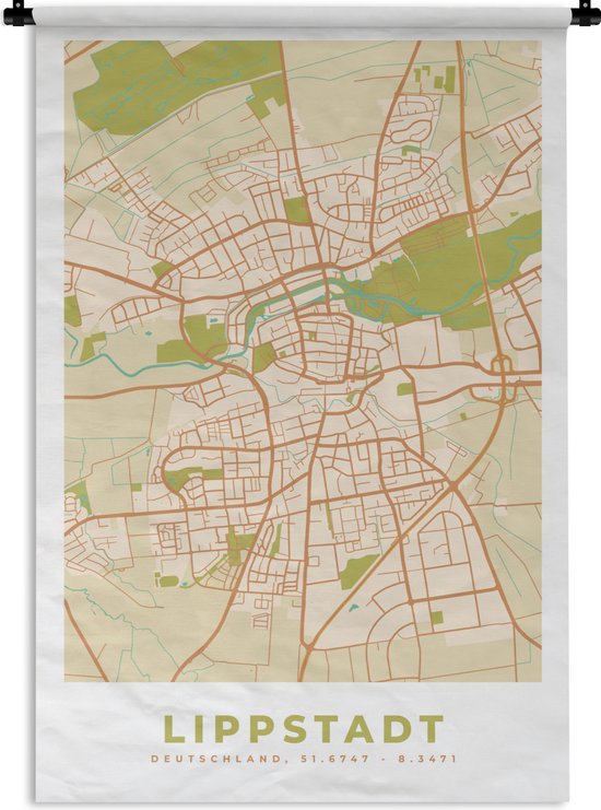 Wandkleed - Wanddoek - Plattegrond - Vintage - Lippstadt - Kaart ...